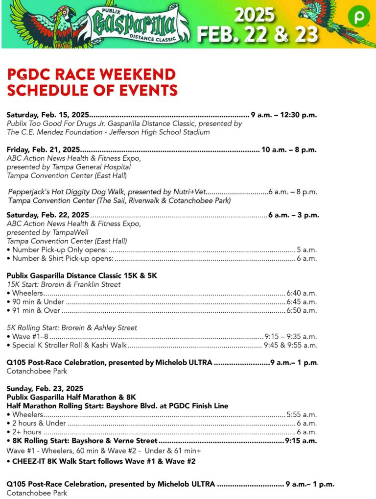 RACE WEEKEND SCHEDULE OF EVENTS - Run Gasparilla